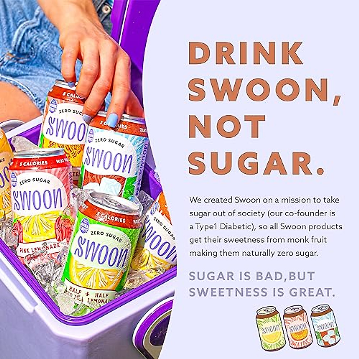 Swoon Iced Tea Variety Pack - Low Carb, Paleo-Friendly, Gluten-Free Keto Drink - Half + Half Iced Tea Lemonade, Peach Iced Tea, and Sweet Tea - 12 fl oz (Pack of 12)