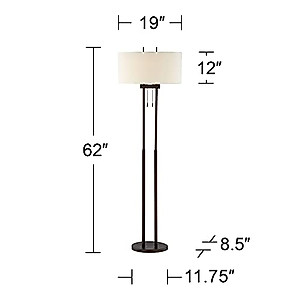 Franklin Iron Works Roscoe Modern Standing Floor Lamp 62" Tall Oil Rubbed Bronze Brown Twin Poles White Fabric Hardback Oval Shade Decor for Living Room Reading House Bedroom Office