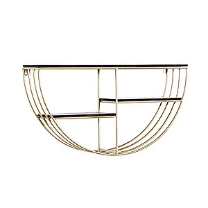 Deco 79 Wood 3 Shelf Wall Shelf with Half Moon Shape, 28" x 7" x 15", Gold