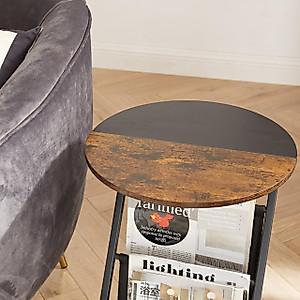 JOIN IRON End Table with Magazine Holder,Multifunction Magazine Rack with 2 Pockets,Newspaper Stand,Side Table for Living Room,Bedroom,Home Office,Small Space,Easy to Move and Assemble