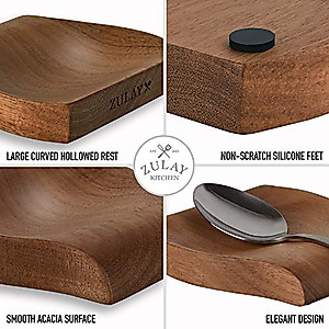 Zulay Acacia Wood Spoon Rest For Kitchen - Smooth Wooden Spoon Holder For Stovetop With Non Slip Silicone Feet - Perfect Holder For Spatulas, Spoons, Tongs & More