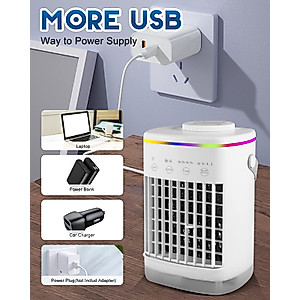 Portable Air Conditioners, 4 Speeds Evaporative Air Cooler Humidifier 600ML Waterbox Mini Air Conditioner, 2/4/6H Timer, 2 Misting Modes and LED Light, Perfect for Home Office Bedroom Camping