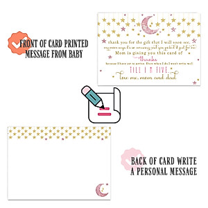 25 Twinkle Little Star Baby Thank You Cards Pack – Girls Baby Shower Notes with Envelopes Set, Prefilled Message, Customizable and Personalize Blank Stationery Pink and Gold, New Parents Gift Ideas