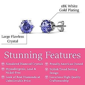 Cate & Chloe February Birthstone Stud Earrings | 18k White Gold Plated with Solitaire 1ct Amethyst Gemstone Crystals | Round Cut Crystal Earring Set for Women, Hypoallergenic, Gift For Her