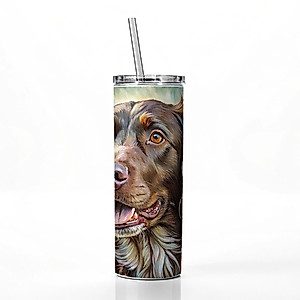 Boykin Spaniel Dog Illustration Skinny Tumbler 20oz with Straw Insulated Water Bottle Gift