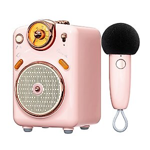 Cute Speaker with Microphone, with 7 Different Sound Modes for Singing or Talking, Karaoke Machine for Girls, Boys, Family Party, Presentation, Training, Outdoor (Pink)