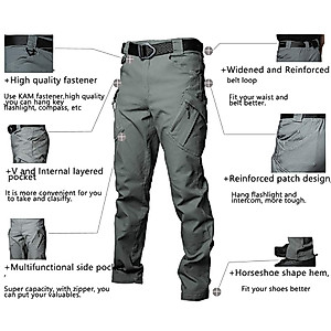 Les umes Mens Cargo Pants Military Tactical Trail Ripstop Combat Work Trousers Hiking Outdoor Pants Grey 40
