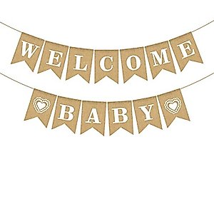 Jute Burlap Welcome Baby Banner Baby Shower Gender Reveal Boy Girl Party Decoration