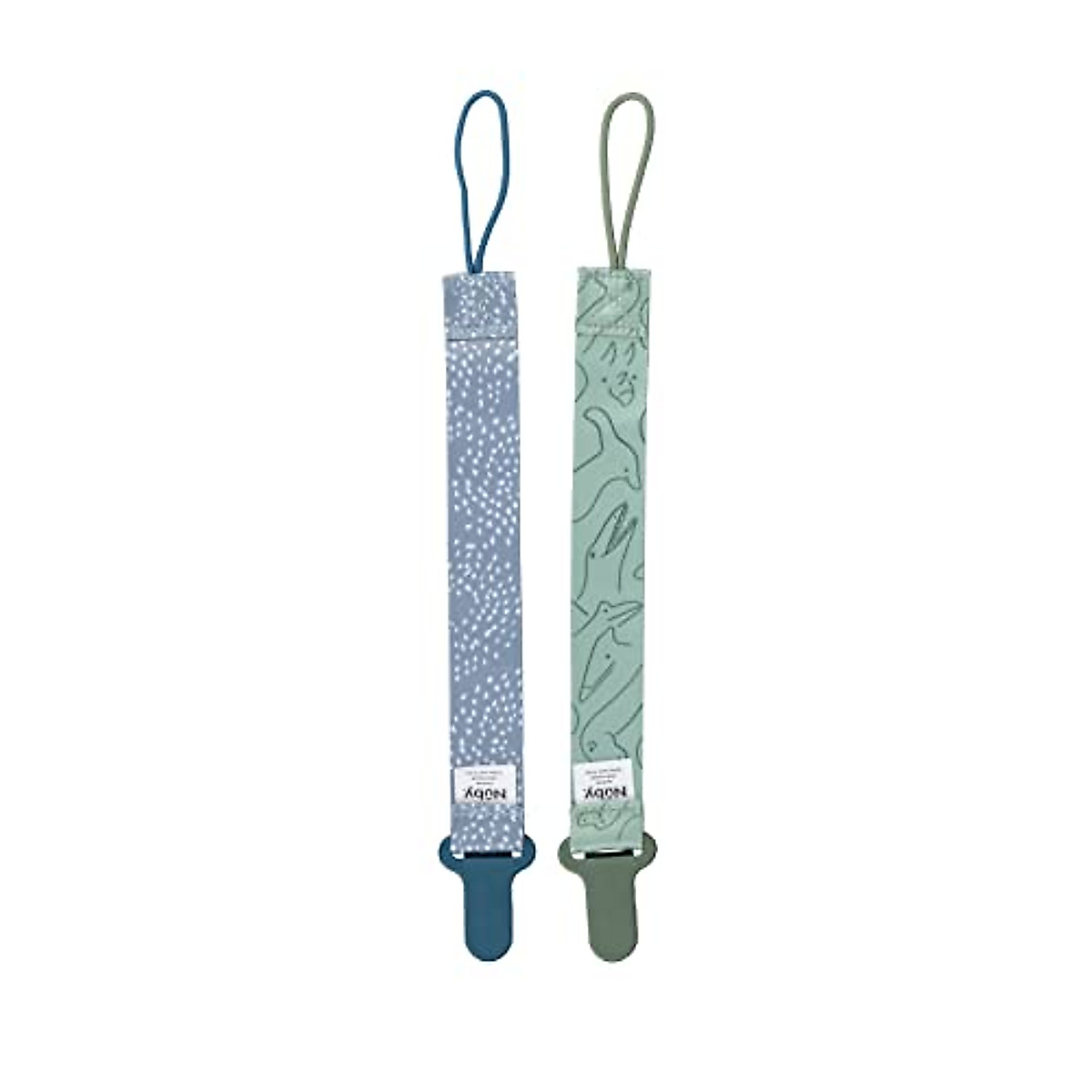 Nuby Pacifinder Pacifier Clip, 2 Pack Pacifier Holder for Boy, Blue Dots and Green Dino