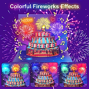 Omgpeike Birthday Cards Gifts for Women 3D Pop Up Birthday Gift Card Light and Music Happy Funny Birthday Decorations Greeting Cards for Men, Girl, Boy, Husband, Mom, Dad, Sister, Friend, Kids(Purple)