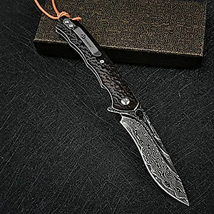 SDOKEDC Best Handmade Damascus Pocket Knife For Men Flipper Folding Hunting Knives With Liner Lock Clip Camping Survival Gear Edc Self Defense Knife (Ebony)