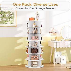 Brafab 7-Tier Rotating Shoe Rack Tower, 360-Degree Spinning Shoe Display Carousel, Revolving Vertical Shoe Shelf and Handbag Organizer Shelves for Closet Furniture, Round Lazy Susan Shoes Storage