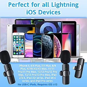 Lavalisson Wireless Lavalier Microphone for iPhone/iPad | 80 SNR Plug & Play Lapel Clip-On Mini Mic for Video Recording | Professional Tiny Portable Cordless Phone Lav | Noise Cancellation (Black)