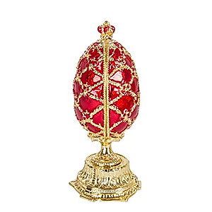 QIFU Hand Painted Enameled Faberge Egg Style Decorative Hinged Jewelry Trinket Box Unique Gift For Home Decor
