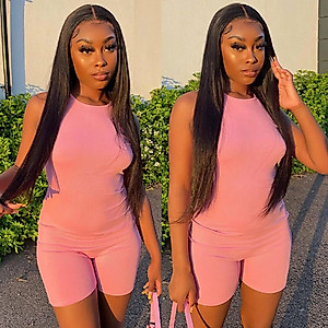 SUPER STYLE 13x4 Straight Lace Front Wigs 26 Inch Human Hair Pre Plucked with Baby Hair Glueless Brazilian Virgin Human Hair Bleached Knots Natural Color