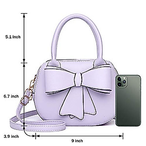 Girls Bowknot Handbag Purse Cute Leather Mini Shoulder Bag for Women Top-handle Totes Satchel (Pink)