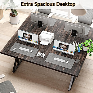 ONBRILL 71 Inch Computer Desk, Large Home Office Executive Desk, Modern Simple Style Gaming Desk for Writing Work Study Bedroom, Sturdy Frame & Thicker Steel Legs with Ample Legroom, Rustic Brown