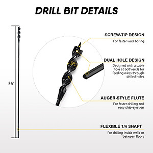 Installer Drill Bit Fish Bit for Pulling Wire Through Tight Spaces with Minimal Damage 3/4-Inch by 36-Inch 1 Pack