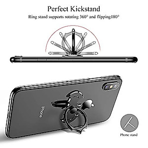 OATSBASF Bat Phone Ring Stand Holder Cell Phone Ring Holder Finger Grip 360 Degree Rotation Compatible with iPhone 12/11 Pro Max/SE 2020 and Other Smartphones（Black+Silver）