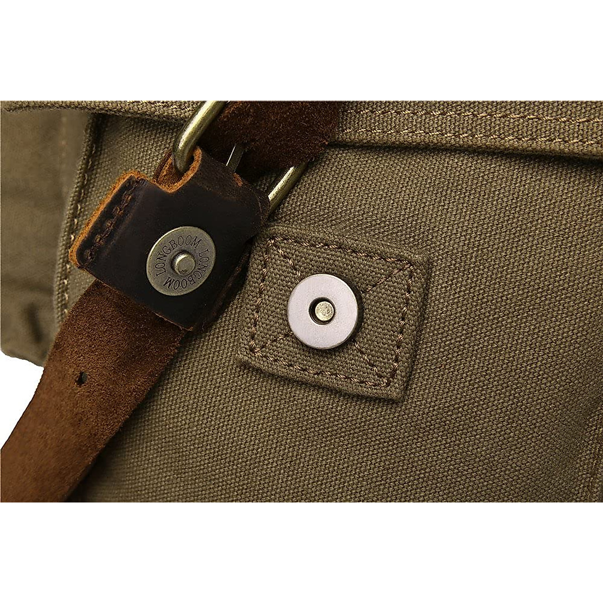 Sechunk Vintage Military Leather Canvas Laptop Bag Messenger Bags Medium （Army Green）