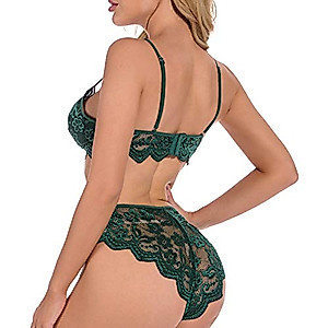 wodceeke Sexy Sling Lace Split Plus Size Lingerie For Women See-through Hollow Embroidered Pajamas Shapewear (Green, S)