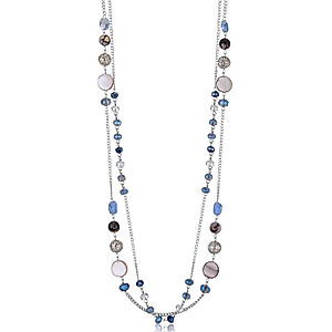 Noessla Layered Long Necklaces for Women Crystal Beaded Statement Necklace Sweater Silver Chain with Gifts Box Jewelry(Blue)