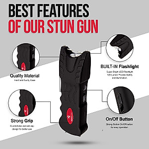 Avenger Defense Stun Gun for Self Defense with LED Flashlight Protection Device (ADS-80B)- (Dark Black)