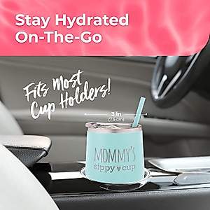 SassyCups Mommy's Sippy Cup Wine Tumbler | Engraved Stainless Steel Stemless Wine Glass Tumbler with Lid and Straw For New Mom | Mommy Tumbler | Mom to Be | Soon to Be Mom (12 Ounce, Mint)