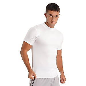 YEAHDOR Mens Mock Neck T Shirts Short Sleeve Turtleneck Casual Undershirt Pullover Thermal Solid Tops White Large