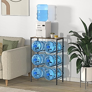 Housolution 3 Tier 5 Gallon Water Jug Holder 6-Tray Water Jug Rack with Top Shelf and 4 Wheels Heavy Duty Movable Water Jug Stand,5 Gallon Water Bottle Holder for Kitchen Office Living Room，Brown