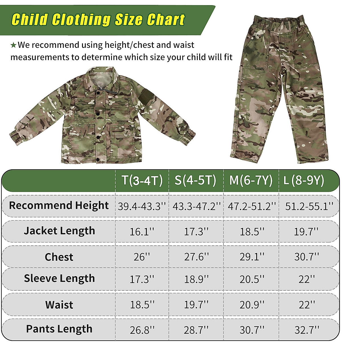 Tacobear Soldier Military Costume for Kids Boys Ages 3-9 Halloween Dress Up Role Play Set with Toy Accessories