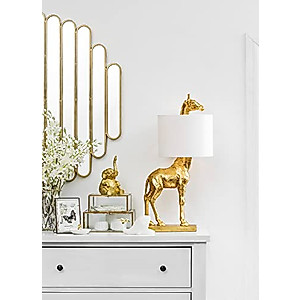 Creative Co-Op Resin Giraffe Table Lamp with Linen Shade, Distressed Gold