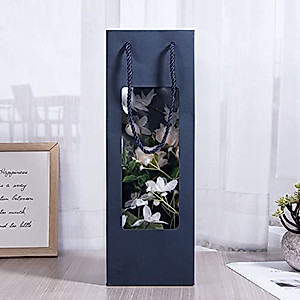 Sdootjewelry Navy Blue Wine Bags with Window, 20 Pack 4.9'' × 3.3'' × 14.2'' Wine Bags Bulk Kraft Paper Wine Gift Bags with Handles, Wine Bottle Paper Bags Retail Bags for Christmas New Year Holiday Celebrations