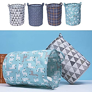 Laundry Hamper Round Canvas Laundry Basket, Foldable Large Clothes Basket with Handle for Kids Clothes, Storage (Checkered Pattern) Clothes Laundry Basket