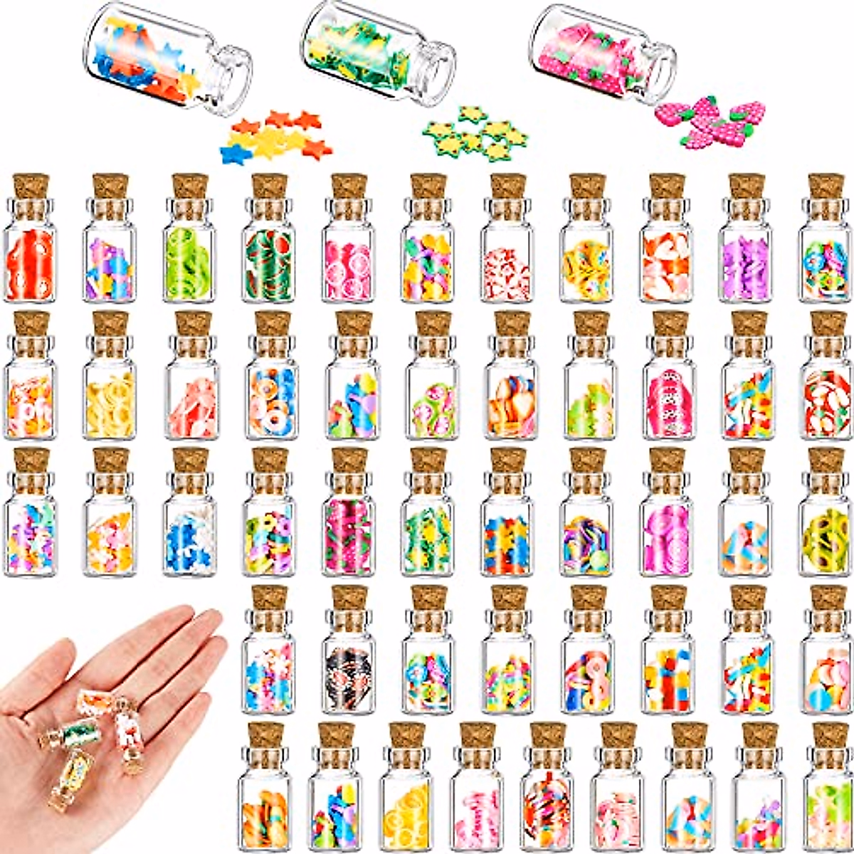 50 Pieces Cute Miniature Dollhouse Food Jar Glass Bottle 1:12 Mini Fruit Simulation Scene Candy Snack Model Game Party Toys Pretend Play Doll House Kitchen Decoration for Dollhouse