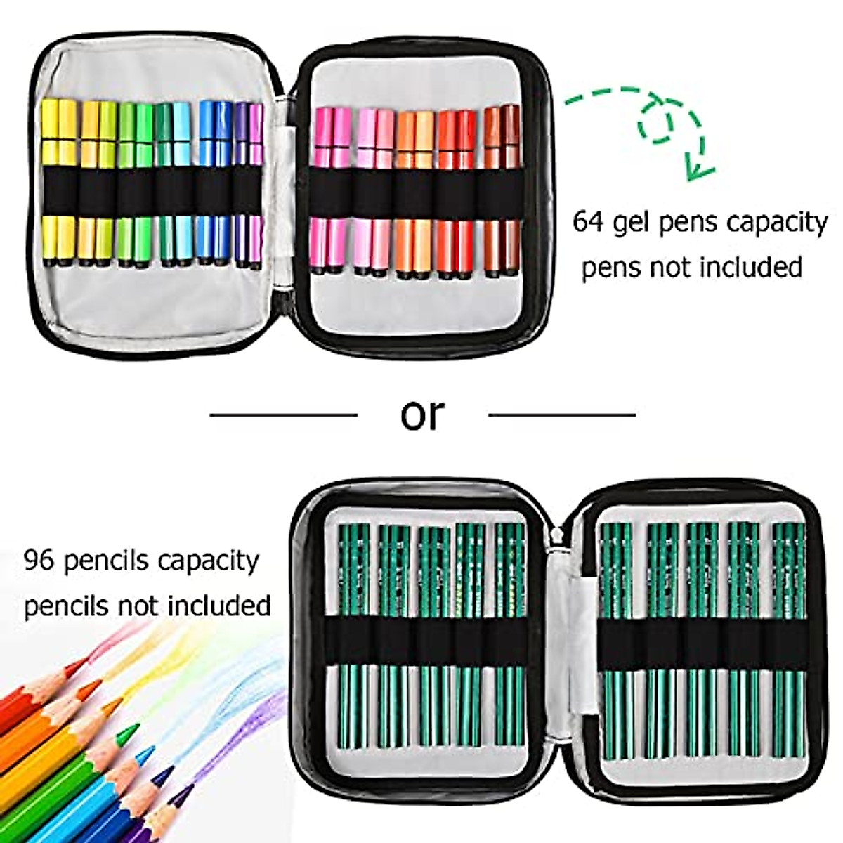 xigua Neon Rainbow Leopard Print Double Zipper Colored Pencil Case 96 Slots Pen Pencil Bag Large Capacity Pencil with Handle Strap Colored Pencil Box