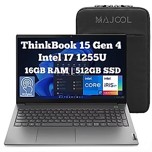 Lenovo ThinkBook 15 Gen 4 15.6" FHD Touchscreen (12th Gen Intel 10-Core i7-1255U, 16GB RAM, 512GB PCIe SSD, Narrow Bezel IPS) Business Laptop, Backlit, Fingerprint, Thunderbolt 4, Win 10 / Win 11 Pro