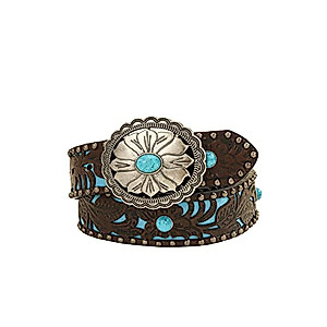 Verdusa Women's Vintage Western Leather Buckle Belt Coffee Turquoise 100
