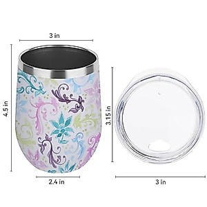 silichee 12 Oz Stainless Steel Stanley Cup with Lid Floral Pattern Watercolor Painting of Abstract Blue Green Flowers and Insulated Tumblers Vacuum Coffee Mugs for Hot and Cold Drinks,Coffee,Wine