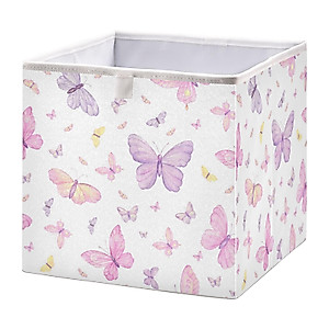 Kigai Colorful Butterfly Cube Storage Bins - 11x11x11 In Large Foldable Storage Basket Fabric Storage Baskes Organizer for Toys, Books, Shelves, Closet, Home Decor