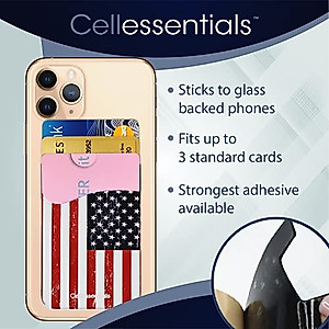USA Merchant - Cellessentials Redesigned Card Holder - Silicone Stick on Cell Phone Wallet with Pocket for Credit Card ID Business Card - iPhone Android & Smartphones (American Flag/Thin Blue Line)