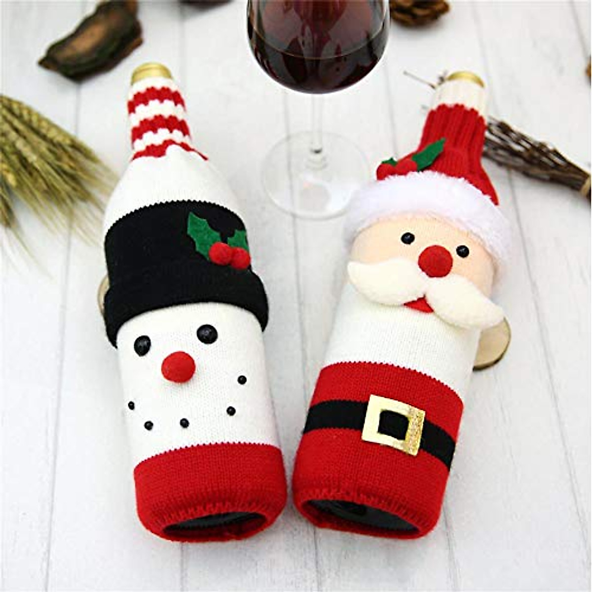 NEILDEN Cute Christmas Sweater Wine Bottle Cover, Handmade Wine Bottle Sweater for Christmas Decorations Cute Christmas Sweater Party Decorations 2pcs