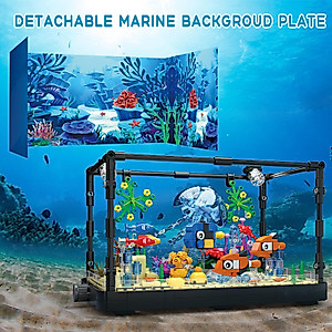 Vocrev Fish Tank Building Block Set for Adults and Kids Lighting Aquarium Building Block Toys for Boys Girls Age 8-14 Including Ocean Jellyfish, Turtle, Dolphin, Crab, Fish 725pcs - Jellyfish