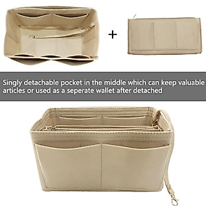 Lmeison Purse Organizer Insert for Handbags, Tote Bag Organizer with Zipper, Purse Insert for Marc Jacobs, Neverfull Mm Speedy and More, Beige, Large