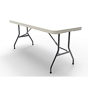 Ontario Furniture 8 Foot Plastic Folding Table - Folds in Half with a Carrying Handle � Rectangular - Lightweight and Portable - White Resin with Sturdy Steel Frame - 30"x 96"