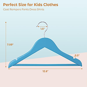 JS HANGER Kids Wooden Hangers 20 Pack, Solid Wood Baby Hangers, Children's Coat Hangers with Pants Bar, Shoulder Notches, Swivel Hooks, 12.6 Inches, Blue and Silver for Boy & Girls
