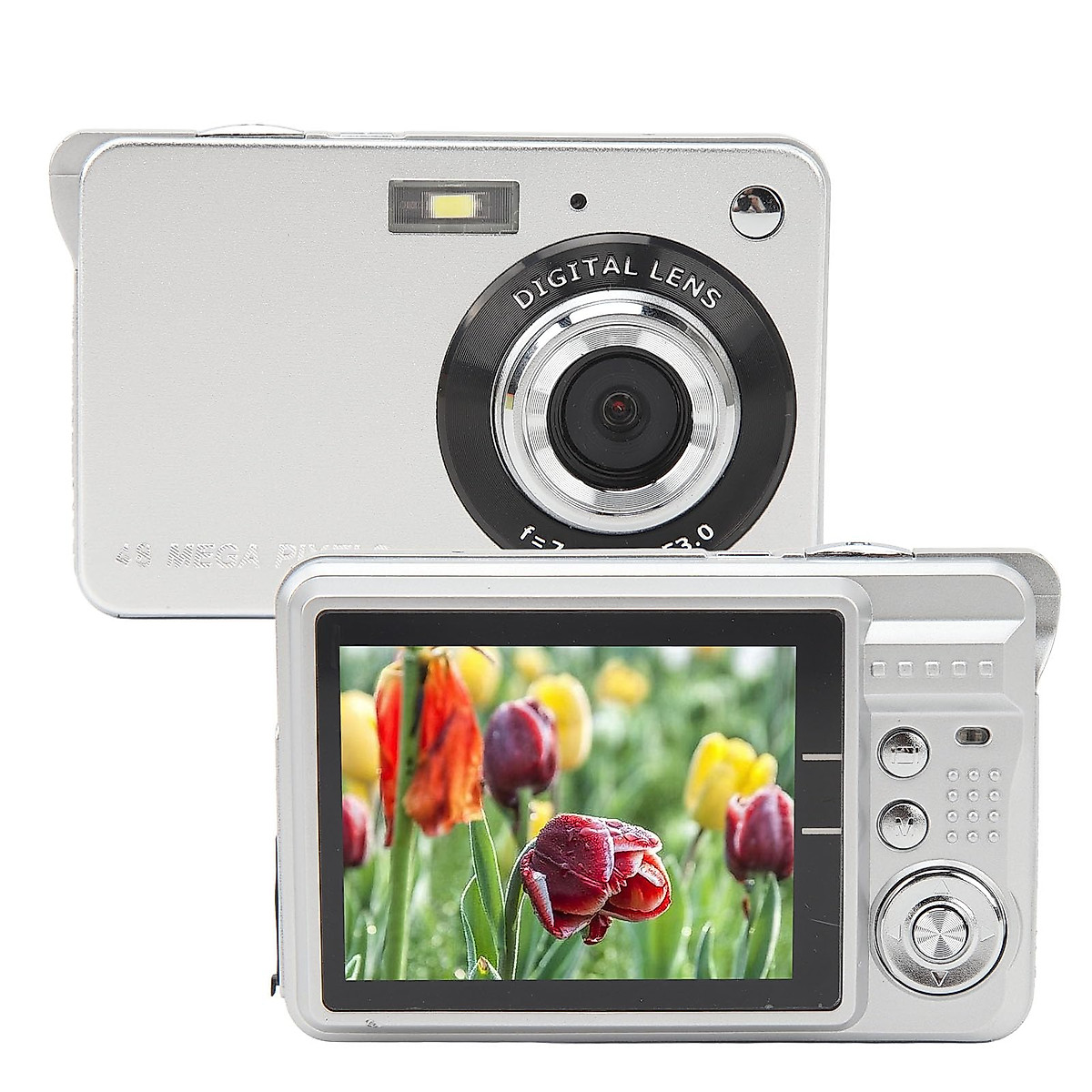 Compact Camera, 2.7 Inch TFT Screen Automatic Light Sensitization Digital Camera Silver 48MP for Vlogging