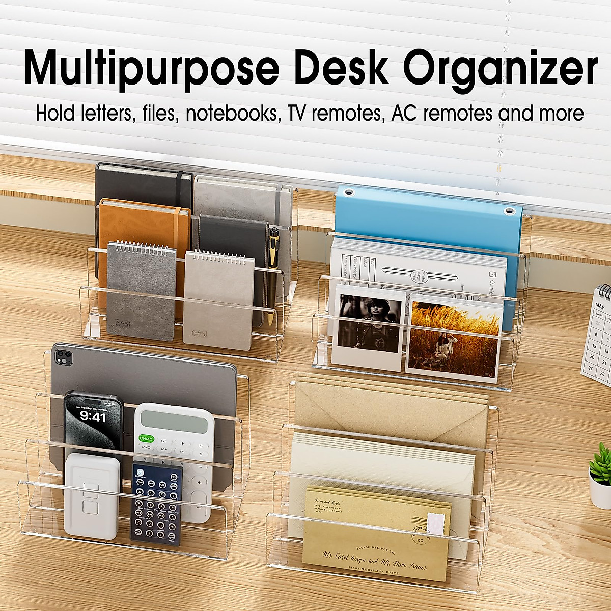 KTRIO Acrylic File Holder 3 Sections, File Organizer for Desk Clear Desk Organizer File Sorter File Folder Holder Mail Organizer Letter Holder for Envelopes, Mail, Electronics