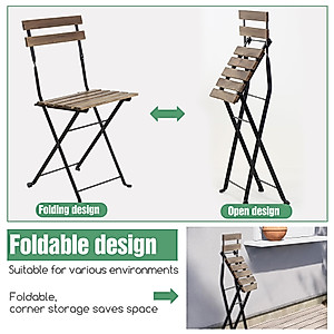 3 Pieces Bistro Set Outdoor Furniture Sets 2 Folding Chairs and Table Steel Frames and Weather-Resistant Wood Portable Design for Bistro & Balcony (Chestnut Brown)