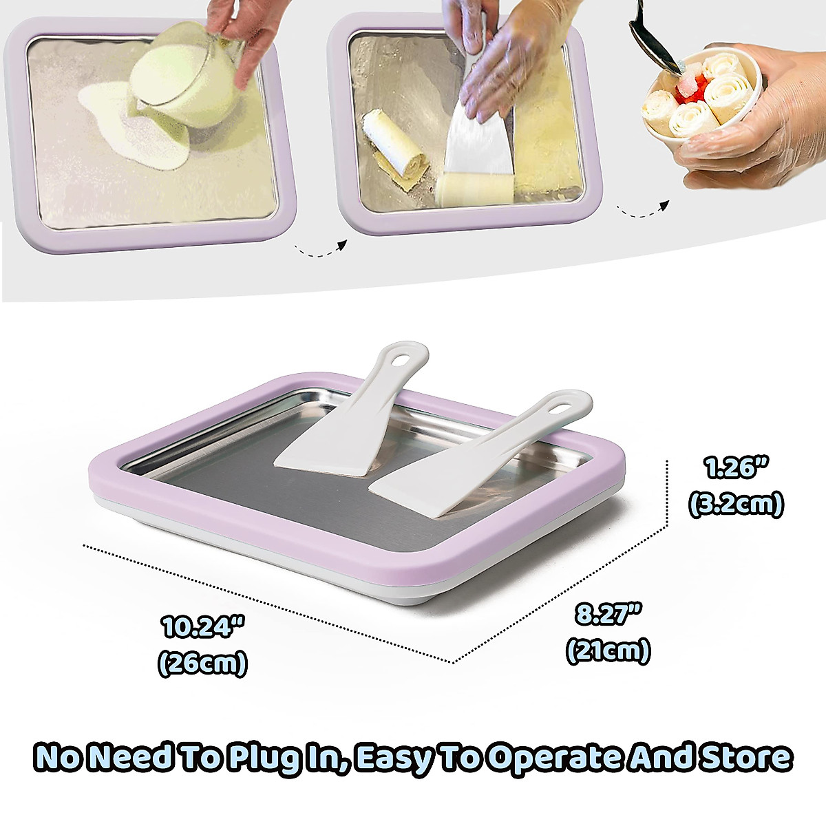 JoyMech Ice Cream Roll Maker Rolled Ice Cream Machine, Sweet Spot Pan, Instant Cold Plate, Ideal for Making Rolled Ice Cream Soft Serve Slushies Frozen Yogurt Sorbet and Gelato (Lavender)